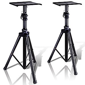Pyle Dual Studio Monitor 2 Speaker Stand Mount Kit - Heavy Duty Tripod Pair and Height Adjustable from 34" to 53" W/Metal Platform Base - PSTND32, Black