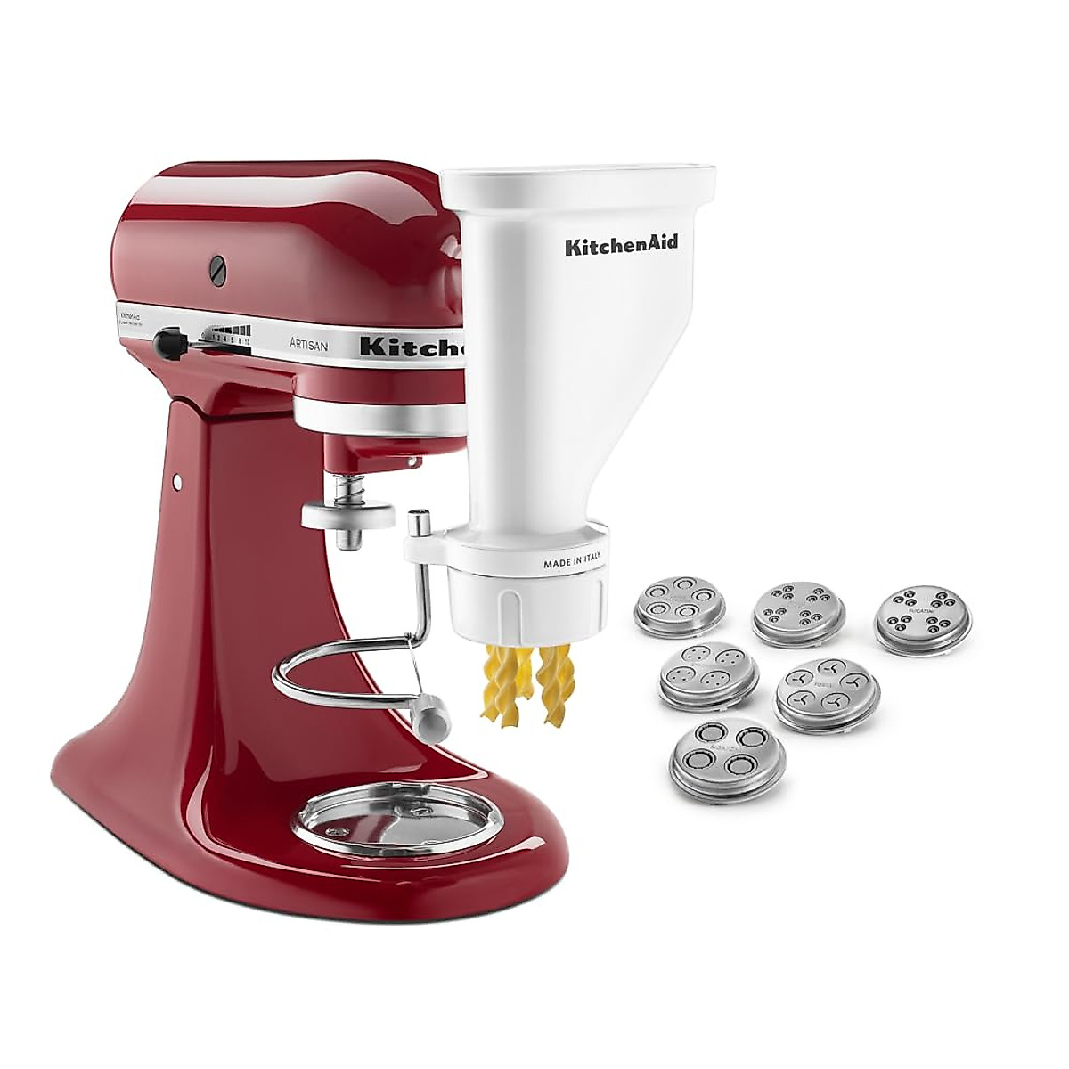 KitchenAid KSMPEXTA Gourmet Pasta Press Attachment with 6 Interchangeable Pasta Plates, White