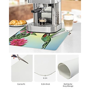 Spring Flowers and Hummingbird Coffee Mat Coffee Maker Mat,Super Absorbent Coffee Bar Accessories,Watercolor Pink Blossom Floral Non-slip Coffee Station Mat Dish Drying Pad,18x28in
