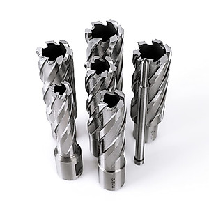OSCARBIDE Annular Cutter Set 8 Pieces, 3/4"Weldon Shank,2"Cutting Depth,(9/16,11/16,13/16,15/16,1,1-1/16) inch Cutting Diameter,Mag Drill Bits for Magnetic Drill Press with 2pcs Pilot Pins
