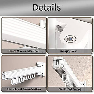 Clothes Drying Rack Retractable Wall Mounted Drying Racks 2 fold Indoor Collapsible Clothing Racks Space Saving Hanging Clothes Laundry Drying Rack for Room Organization Balcony Bathroom White