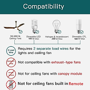 Nexete Ceiling Fan Control & Dimmer Wall Switch, 2 in 1 Light and Ceilig Fan Combination Light Switch,Single Pole,No Wi-Fi Capability, Neutral Wire Needed.