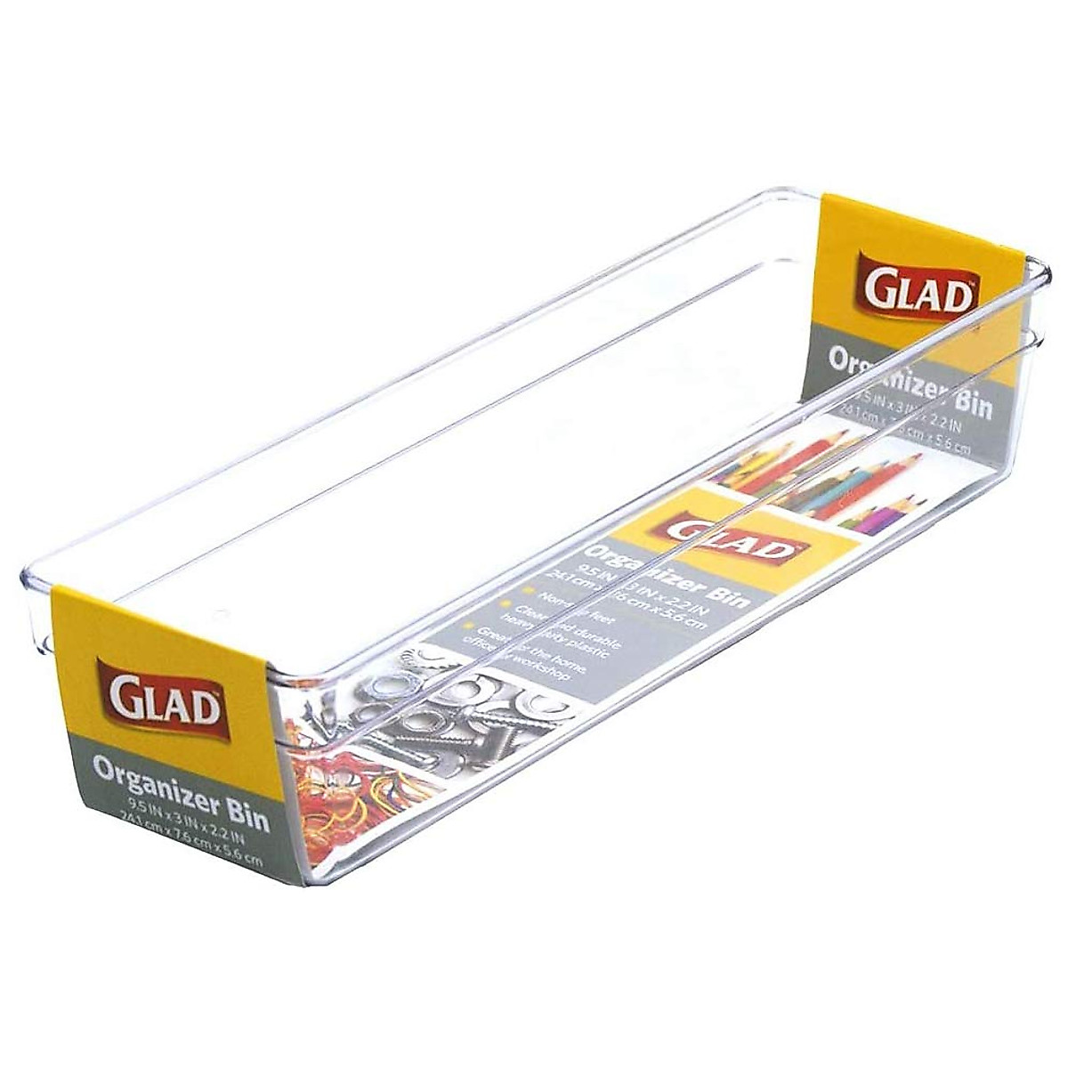 Glad Clear Plastic Organizer Bin – 9.5” x 3” x 2.2” Drawer Storage Tray with Non-Slip Feet