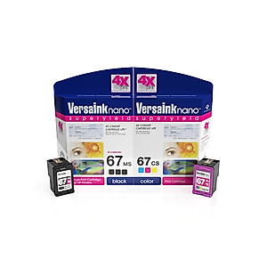 VersaInk-Nano HP 67 MS MICR Black Ink Cartridge for Check Printing & VersaInk-Nano 67 CS Tri-Color Ink Cartridge Pack