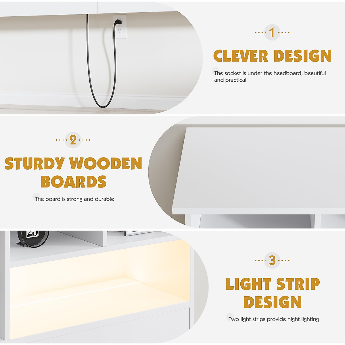 AYEASY Queen/Full Size Headboard Only for Bedroom, Wood Bookcase Headboard with Charging Station & 2 LED Lights, Stylish Queen Headboard for Queen Size Bed, Noise-Free HeadBoard with Storage, White