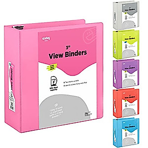 3 Inch Binder 3 Ring Binders Pink, Slant D-Ring 3” Clear View Cover with 2 Inside Pockets, Heavy Duty Colored School Supplies Office and Home Binders – by Enday