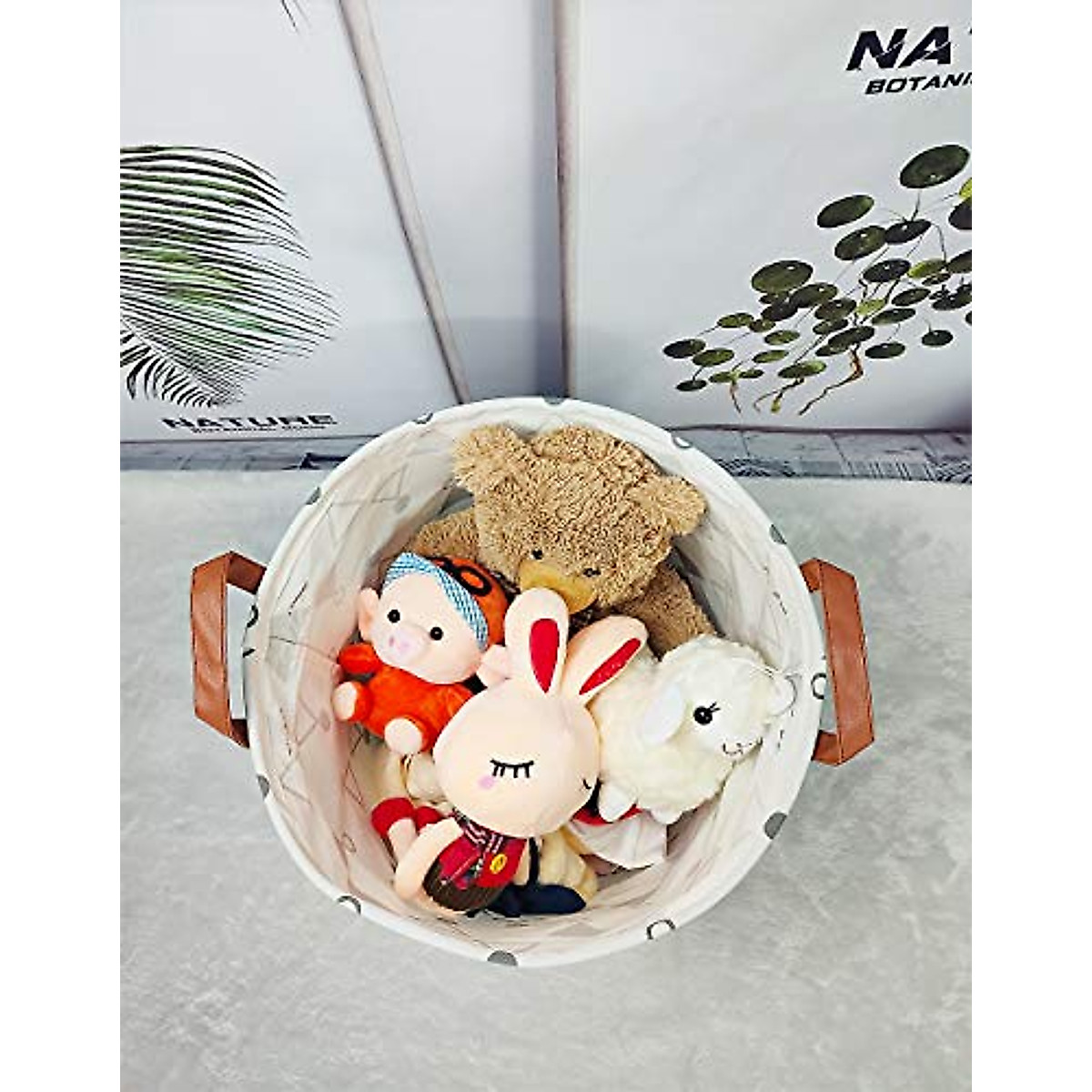 ASKETAM Fabric Laundry Basket Canvas Laundry Hamper for Dirty Clothes Toy Organizer Kid Nursery Room Decor Basket (Gray round triangle)