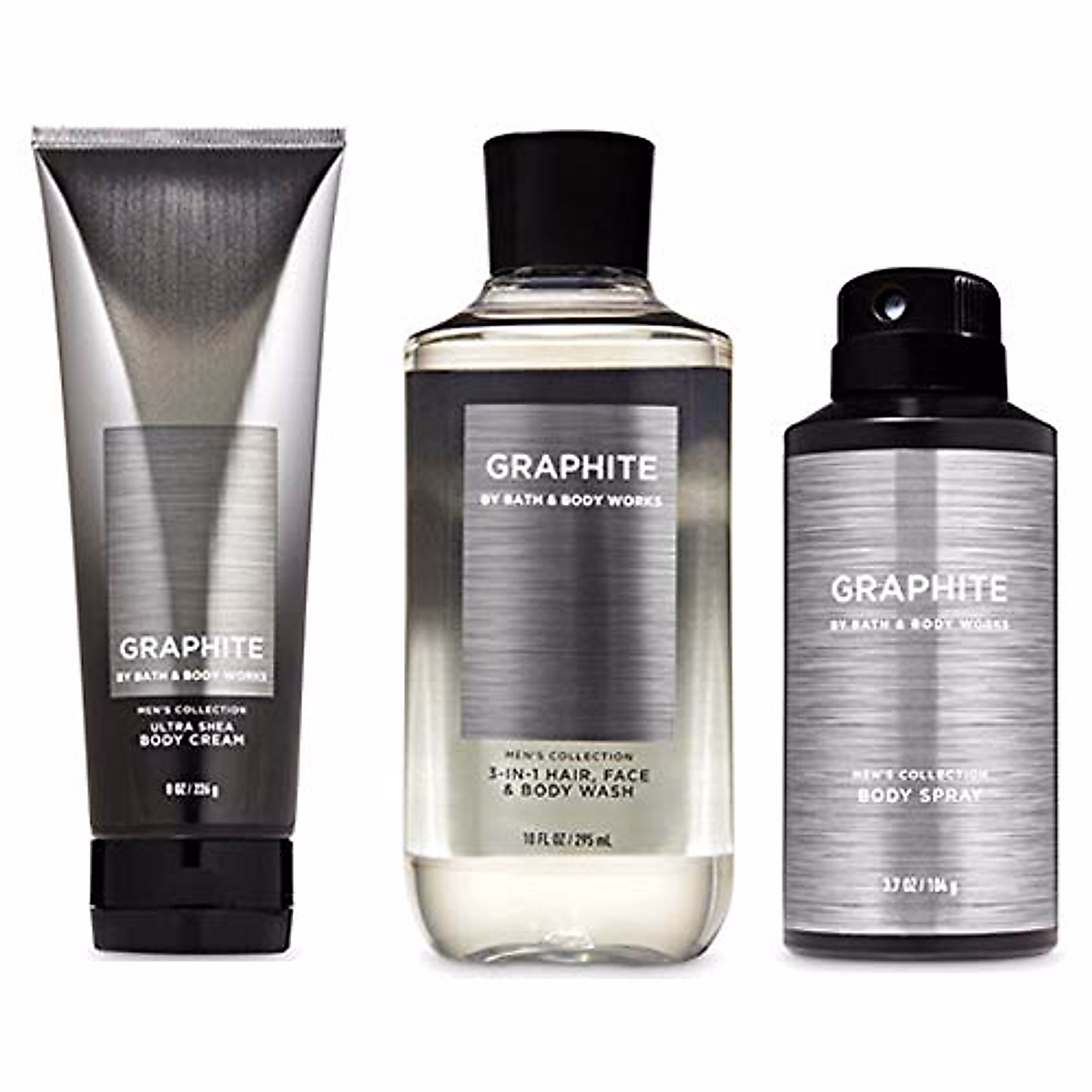 BATH AND BODY WORKS, GIFT SET GRAPHITE FOR MEN ~ BODY WASH ~ BODY CREAM AND DEODORIZING BODY SPRAY- FULL SIZE