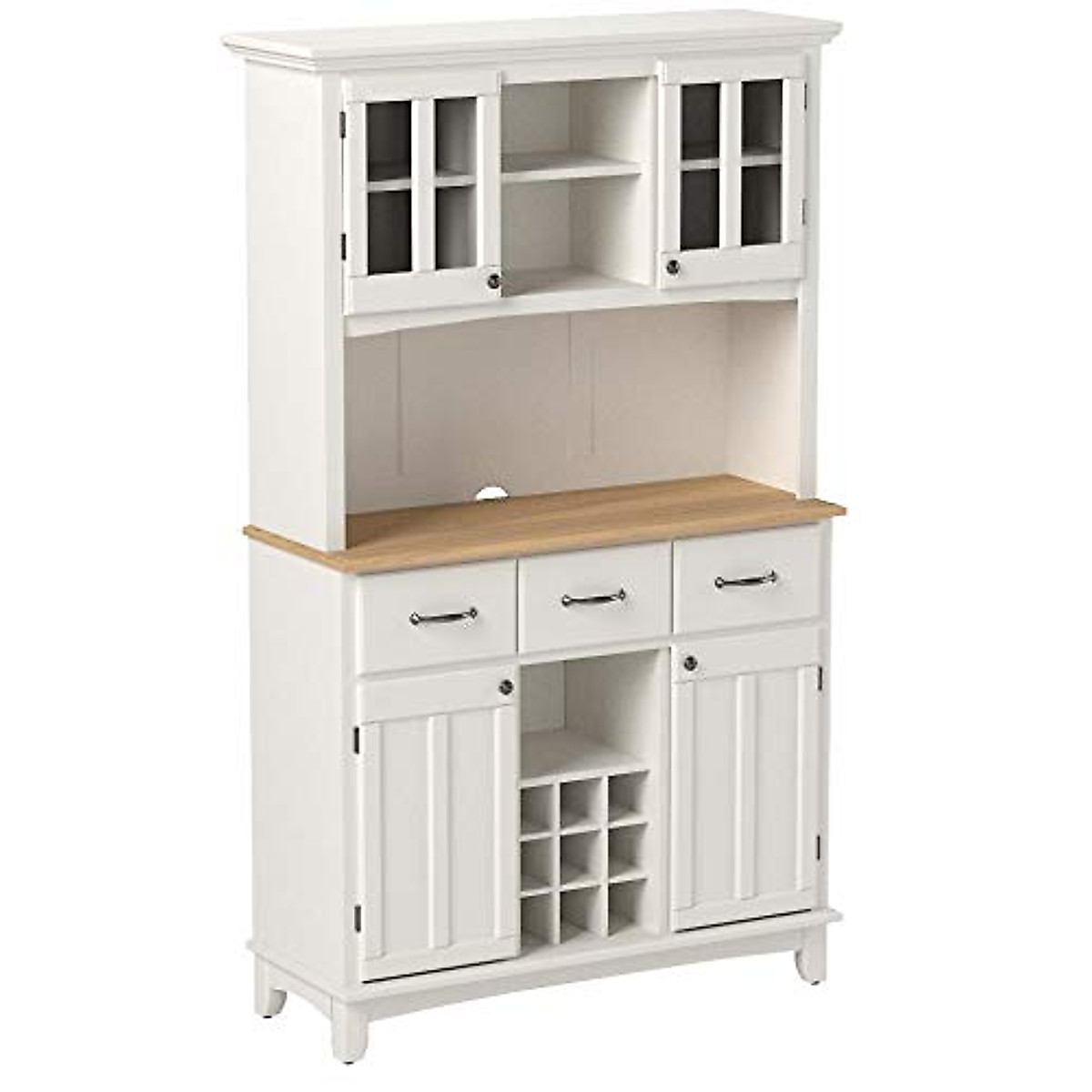 homestyles Buffets Off-White Server with Hutch and Natural Wood Top & Homestyles Nantucket Pantry, 30", Off White