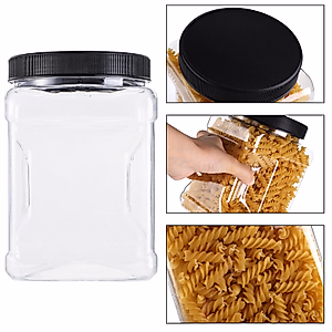 Lawei Square Plastic Jars with Lids - Clear Empty Storage Containers for Food Storage, Plastic Food Jars with Easy Grip Handles for Dry Goods Cookies Rice and More (6 Pack 60 Oz)