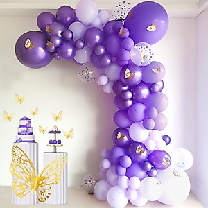 Purple Balloon Arch Garland Kit with 12Pcs 3D Butterfly Wall Decor Birthday Bachelorett Bridal Shower Engagement Wedding Baby Shower Graduation Retirement Mother's Day Party Decorations