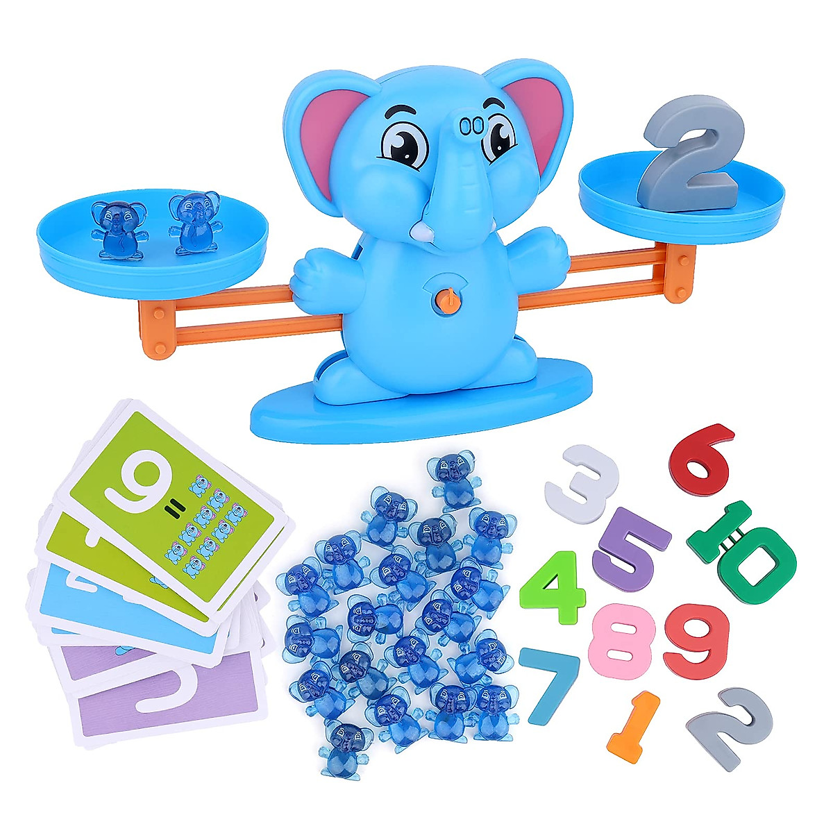 ZWYOIUG Elephant Balance Game Toy, STEM Educational Math Number Balance Game, Learning Counting Number Toy with Little Elephants, Numbers, Great Gifts for Toddlers Boys Girls 3 Years and up(Blue)