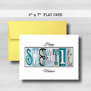 Sweet 16 Birthday Card, 5" x 7" FLAT CARD, Teal Blue White Milestone Greeting Cards