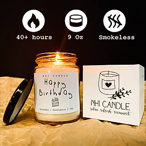 NHI Clothing Happy Birthday, Eucalyptus & Lavender Scented Soy Wax Candle for Home, 9oz Transparent Jar, Christmas Gifts for Women, Her, Teacher, Besties, Best Friend