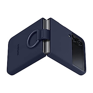 SAMSUNG Galaxy Z Flip 4 Silicone Cover with Ring, Protective Phone Case with Finger Loop, Matte Finish, Bold Style, Handheld Design, US Version, Navy