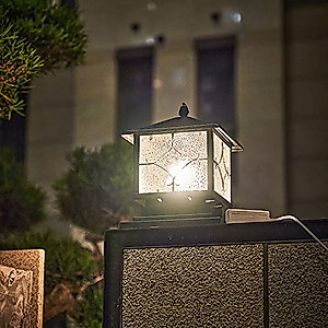 JSBDPHW Outdoor Waterproof Column Light Metal LED Warm Light Post Light Glass Lamp Shade Wall Lawn Courtyard Pillar LampPedestal Light Outdoor Post Light Fixtures
