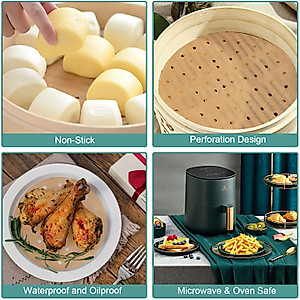 Numola Air Fryer Parchment Paper Liners, 100 Pcs Air Fryer Disposable Paper Liner for 3.4-7QT Air Fryer, 8 Inch Safe Air Fryer Paper, Non-stick Steamer Liner for Microwave, Steaming Basket