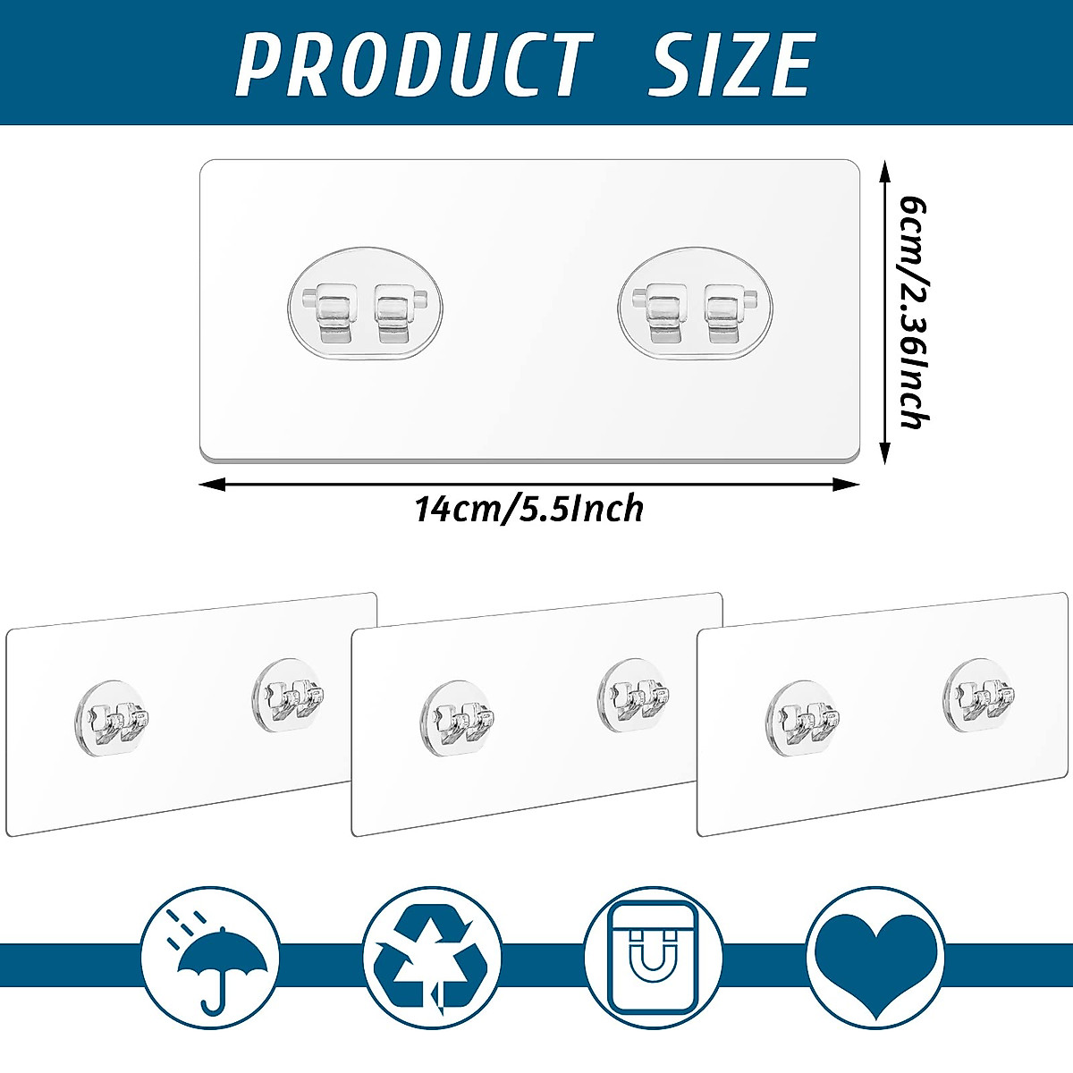 12 Pack Adhesive Hooks Sticker Strong Adhesive Wall Hooks Waterproof Adhesive Hooks for Shower Caddy Adhesive Replacement Clear Strong Sticker Hooks No Drilling Sticky Hanging Hooks (Double Hook)