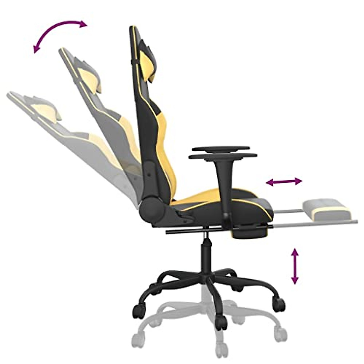 Higsose PC Gaming Chair with Footrest Black and Gold Faux Leather 26"x22"x(47.4"-51.6") Bedroom Adjustable Backrest and Height Computer Chair Home Office Chair with 360 Degree Swivel Design