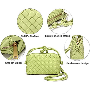 Woven Crossbody Bags for Women，Fashion Leather Lightweight Handbags Shoulder Bag Phone Wallet Purse Stylish Ladies Messenger Bags，Lime Green
