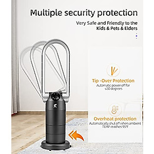 Bladeless Tower Fan & H13 HEPA Air Purifier & 1500W Space Heater 3in1, 120° Swing & 210° Tilt Head Table Fan, 29in. 35W Desk Fan with Remote, 9 Speeds 9H Timer Air Circulator for Home Office, G/S…