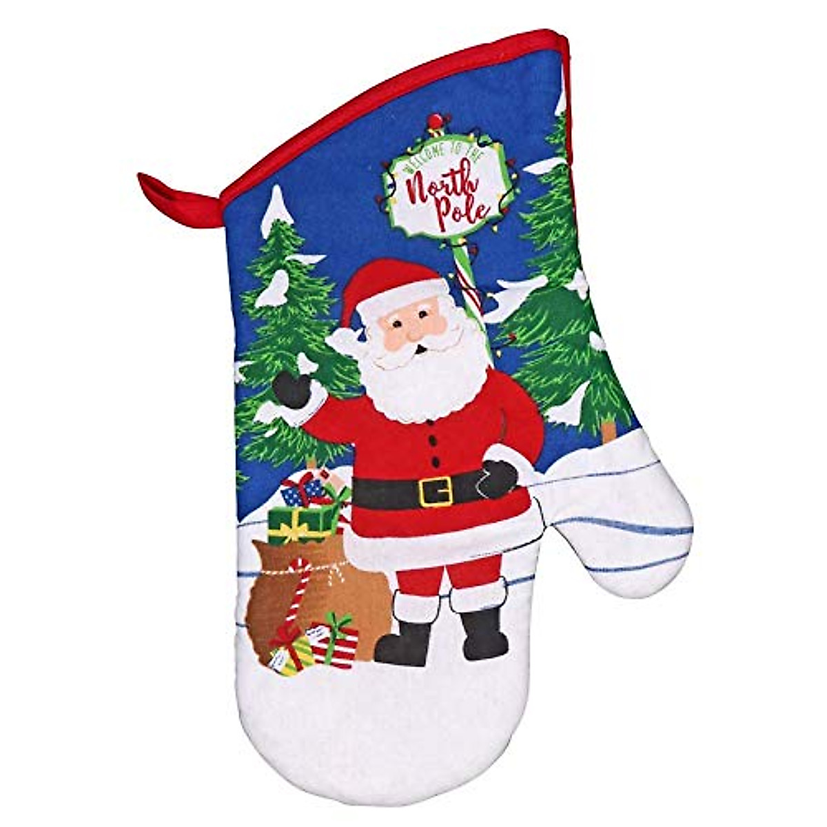 COCO North Pole Santa Christmas Oven Mitt and Potholders Set, Holiday Kitchen Decor Baking Pot Holder Bundle (3 Pieces)