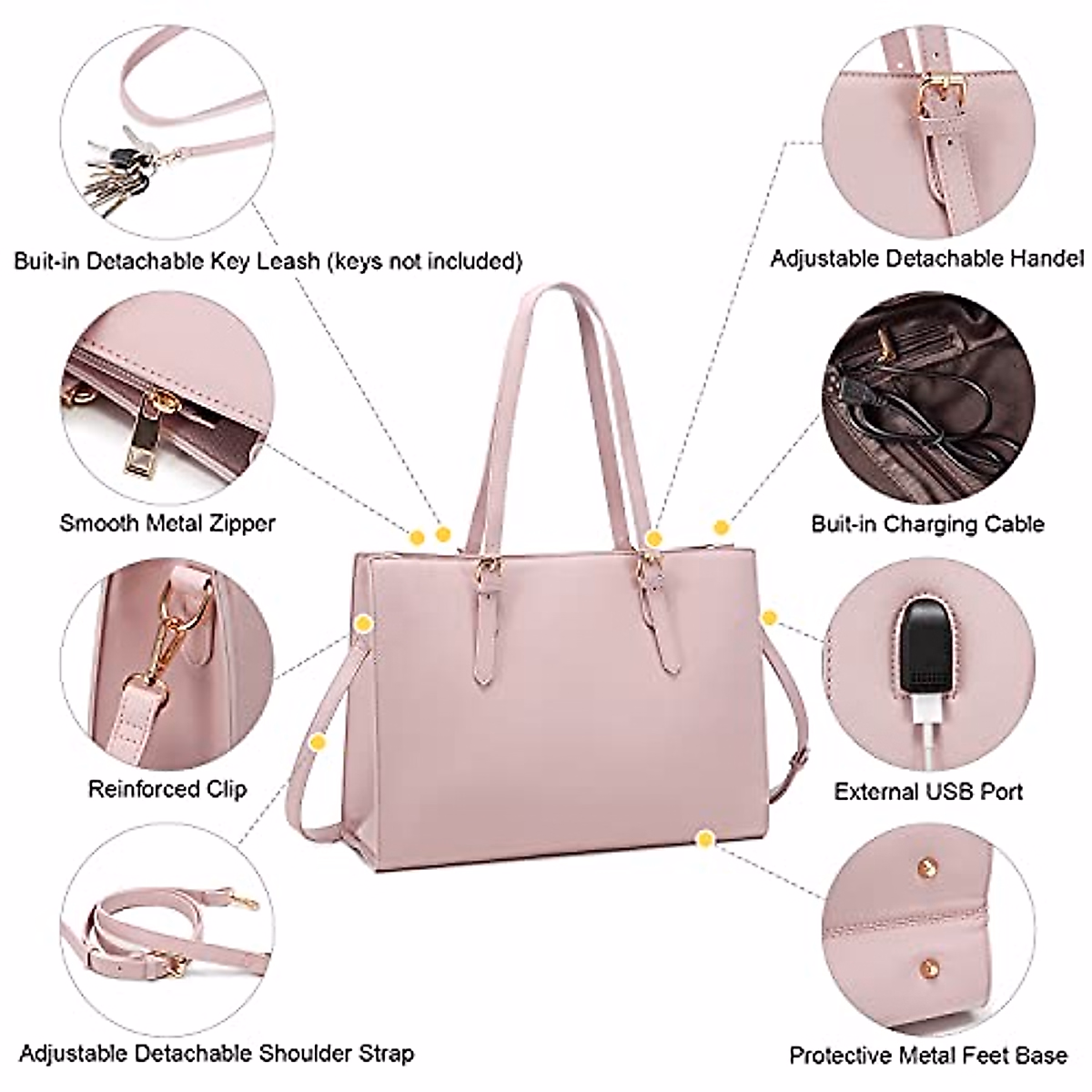 LOVEVOOK Laptop Bag for Women, Fashion Computer Tote Bag Large Capacity Handbag, Leather Shoulder Bag Purse Set, Professional Business Work Briefcase for Office Lady, 2PCs, 15.6-Inch, Light Pink