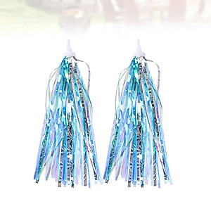 Garneck Bike Glitter Tassels Bicycle Tassel Ribbon Scooter Handlebar Streamers Bicycle Grips Ribbon Easy Attach to Bikes Handlebars for Kids Children 4pcs (Blue Silver) Kids Bike Accessories