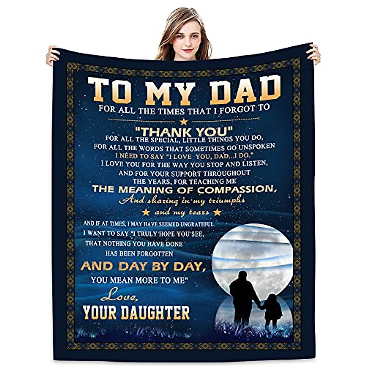 Joyloce to My Dad from Daughter Flannel Fleece Throw Blanket 60"x50", Grateful Love Birthday Gift Throws Blankets, Happy Father's Day Present for Sofa, Super Cozy Lightweight Father Gifts Idea