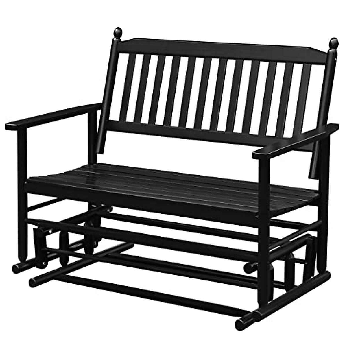 VEIKOU Outdoor Glider Bench, 2 Person Patio Glider Swing Bench with Wider Armrest, Wooden Rocking Chair Loveseat for Backyard, Porch, Balcony, Black