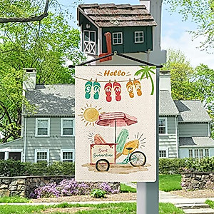 YOVOYOA Hello Summer Popsicles Garden Flag for Outside, 12.5 x 18 Inch Double Sided Hello Sunshine Flip Flops Flag, Happy Holidays Welcome Flag for Patio Lawn Yard Outdoor Decor
