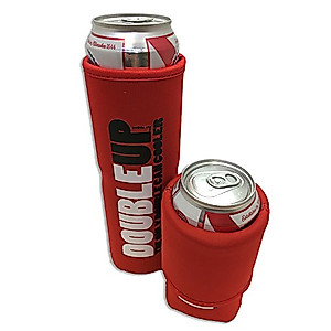DoubleUp, Double Can Cooler (Red) – The Can Cooler that Holds Two Cans – Perfectly Fits Two 12oz or Two 16oz Cans in this Double Can Coolie.
