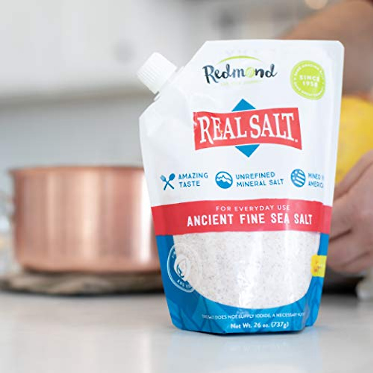 Redmond Real Salt - Ancient Fine Sea Salt, Unrefined Mineral Salt, 26 Ounce Pouch (2 Pack)