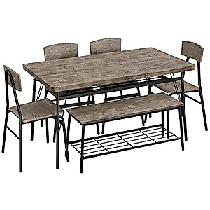 Yaheetech 6-Piece Dining Table Chair Bench Set - Farmhouse & Modern Breakfast Table & Chairs Sets w/Premium Materials & Sturdy Steel Frame for Home, Kitchen, Dining Room, Sunroom
