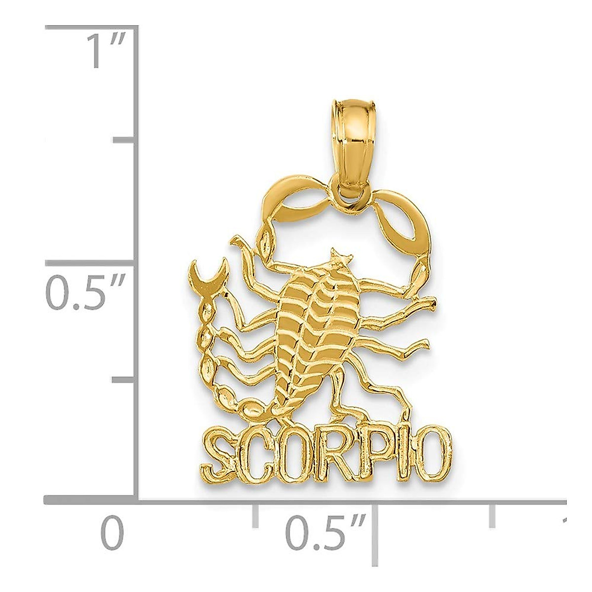 Solid 14k Yellow Gold Engraved Block Scorpio Charm Pendant - 19mm x 12mm