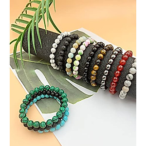 BOMAIL 12Pcs Natural Semi-Precious Gemstones Bracelets -8mm Round Beaded Bracelets for Men Women Reiki Healing Crystals Beads Stretch Bracelet