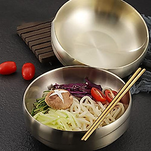 Luxshiny Double- Wall Insulated Stainless Steel Soup Bowl Insulated Bowls for Cereal Soup Ice Cream Rice Noodles Salad Kids Snacks 19. 5cm Gold