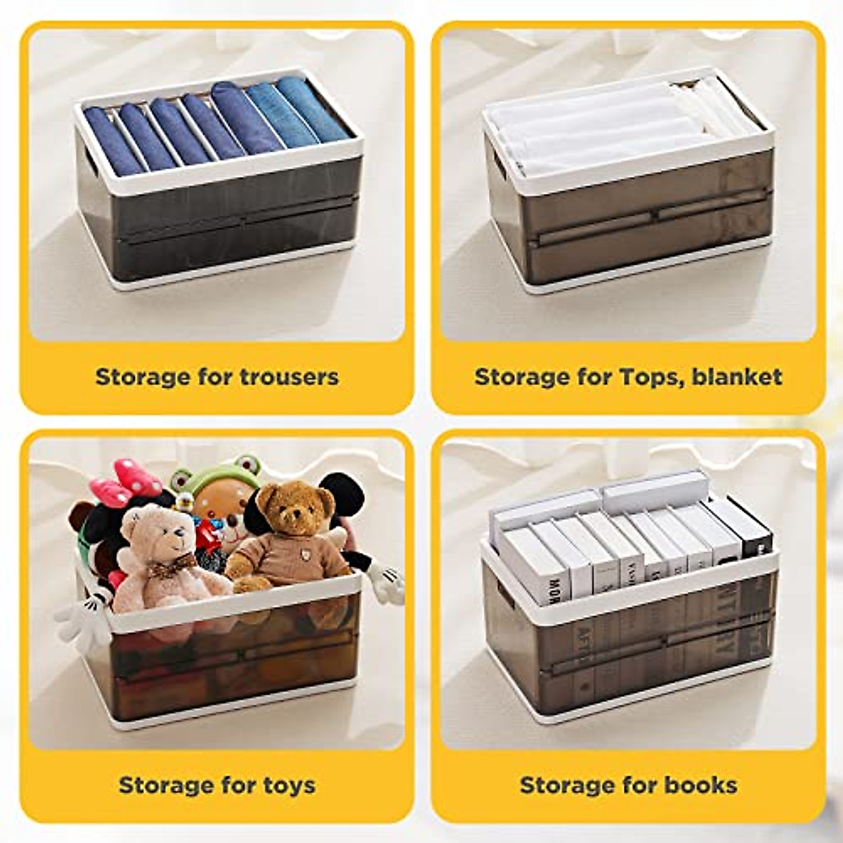 Homde Wardrobe Clothes Organizer for Jeans, 2 Pack 7 Grids Stackable Foldable Closet Drawer Organizer Storage Box Bin for Sweater, Bra, Underwear, T-shirts, Socks, with Cover and Handle, Plastic