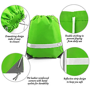 BeeGreen 20 Pieces Green Drawstring Backpacks Bags Bulk, String Bags Reflective Cinch Sack, DIY Blank Drawstring Bags for Women and Men