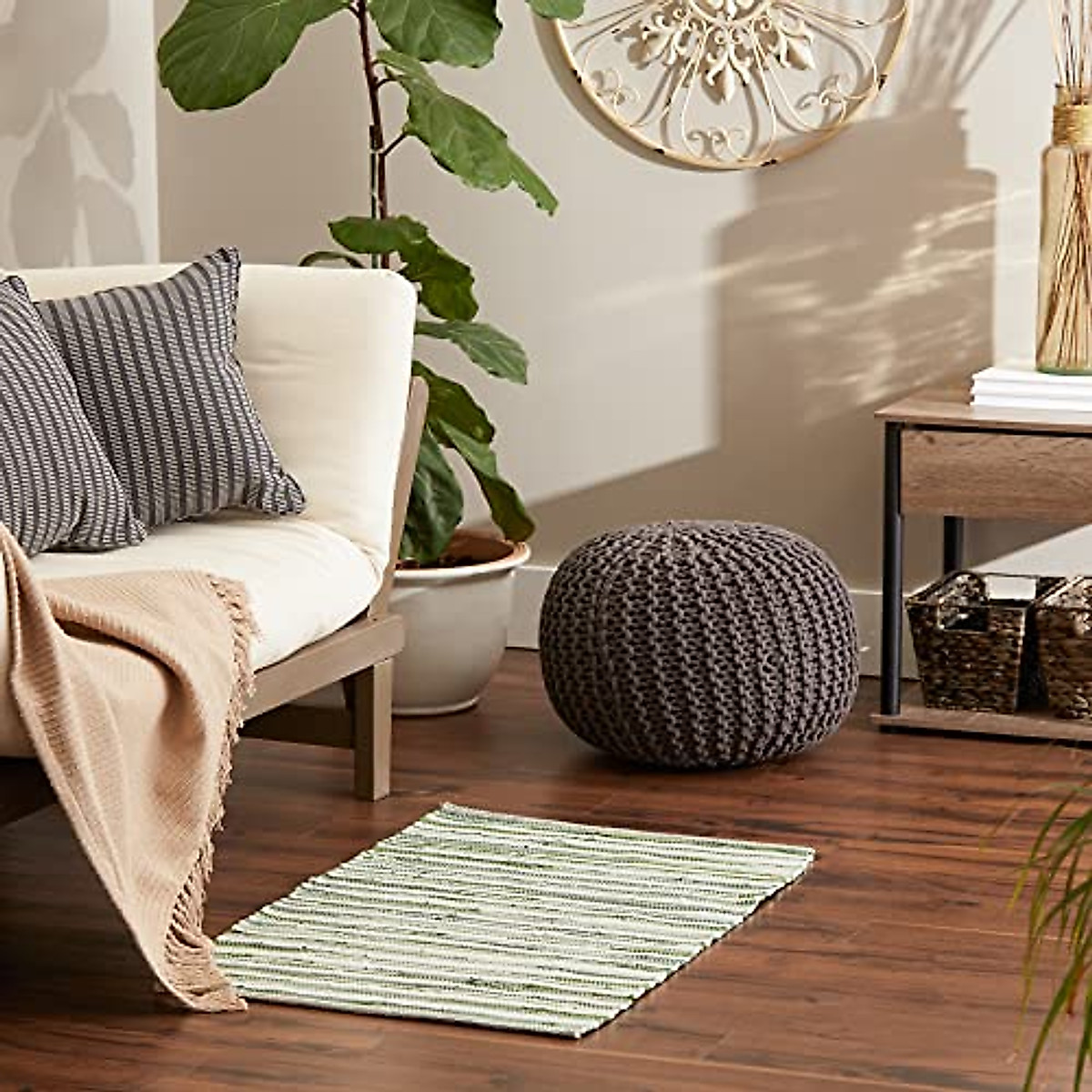 DII Chindi Home Collection Cotton Handwoven Slim Stripe Area Rag Rug, 2x3', Jadeite