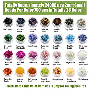 Ybxjges 24000Pcs 2mm Glass Seed Beads Kit, with 28 Colors Small Beads Kit for Girls,Women and Adults,Bracelets, Necklaces,Earring,Jewelry Making Supplies