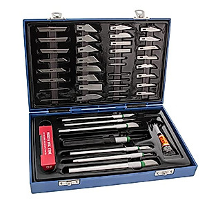 TCP Global® Deluxe Cutting Knife SET with Case Similar to Exacto - 56 Piece Precision Hobby Knife Set