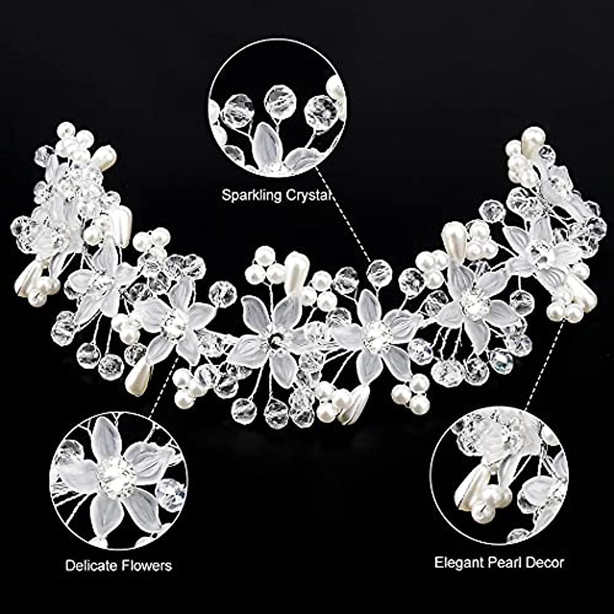 CURASA Flower Girl Headpiece Crystal Pearl Headband for Women Wedding Accessories Silver Flower Girl Headband, Princess Crown for Flower Girls Hair Accessories for Birthday Halloween Tiaras for Women