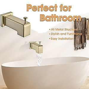 YASINU Slip On Diverter Tub Spout, Sleek Square Design for Bathroom, Fits 1/2" Copper Pipe (5/8" OD), Child-Safe Rounded Edges, Easy Installation, Brushed Gold