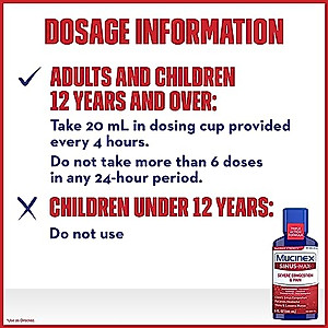 Mucinex Severe Congestion & Pain Relief, Sinus-Max Max Strength, 6oz Clears Sinus & Nasal Congestion, Relieves Headache & Fever, Thins & Loosens Mucus