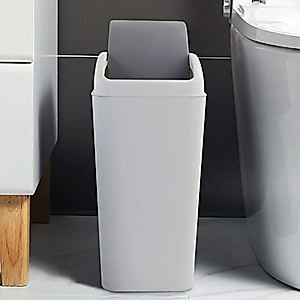 Afromy 4.2 Gallon Swing Lid Trash Can, Plastic Waste Bin Garbage with Lid, Grey