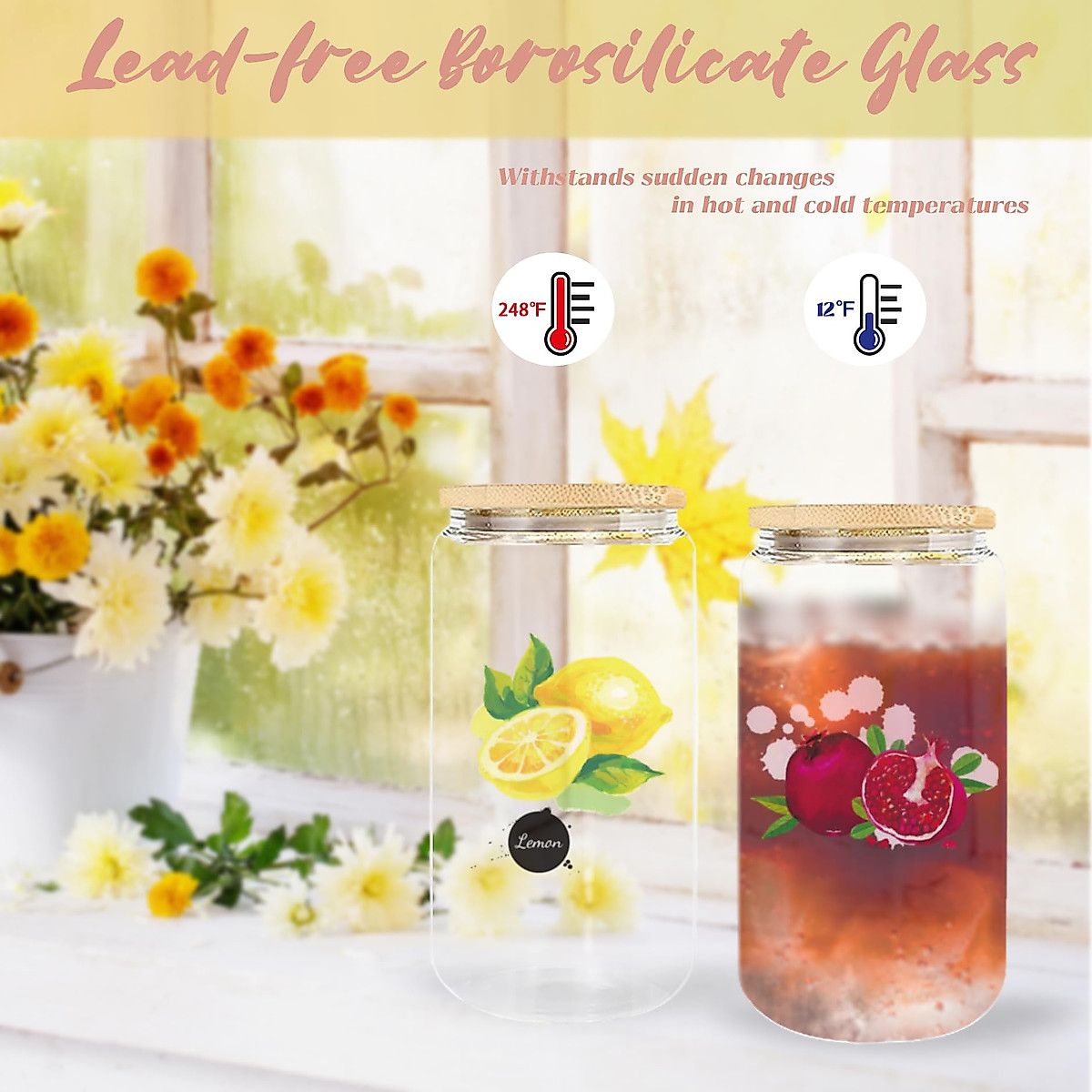 VEVELU 25 Pack Sublimation Glass Cups with Lids and Straws 16oz Clear Sublimation Glass Can Blanks Tumblers Glass Sublimation Cups with Bamboo Lid Drinking Juice Jars Beer Can Glass Iced Coffee Cups