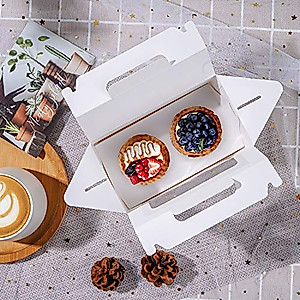 EUSOAR Cupcake Containers with Holders, 50pcs 6.3" x 3.5" x 3.0" Cupcake Carrier with Window Insert and Handle, Bakery Wrapping Party Favor Packing Togo Take-Out Cupcake Muffin Carry Boxes Container