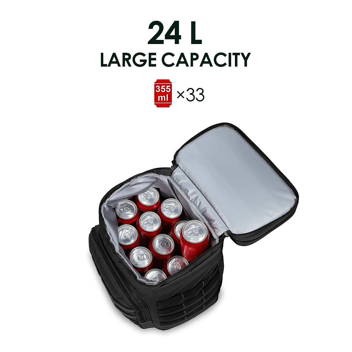 TACTICISM Backpack Cooler Men 33 Cans - Tactical Lunch Backpack Work Soft Waterproof Leakproof Insulated, Lightweight Portable Ice Chest Backpack as Gift for Hiking Picnic Beach Accessories, Black