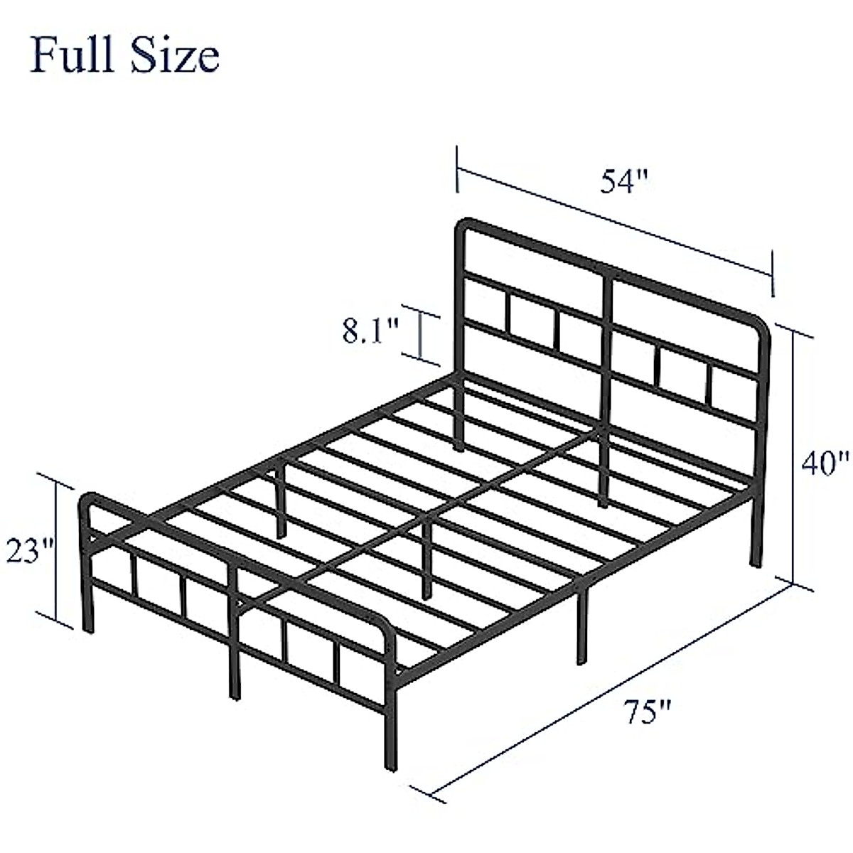 Richwanone Full Size Bed Frame with Headboard and Footboard, 14 inch Metal Platform with Steel Slat Support, No Box Spring Needed, Easy Assembly, Black